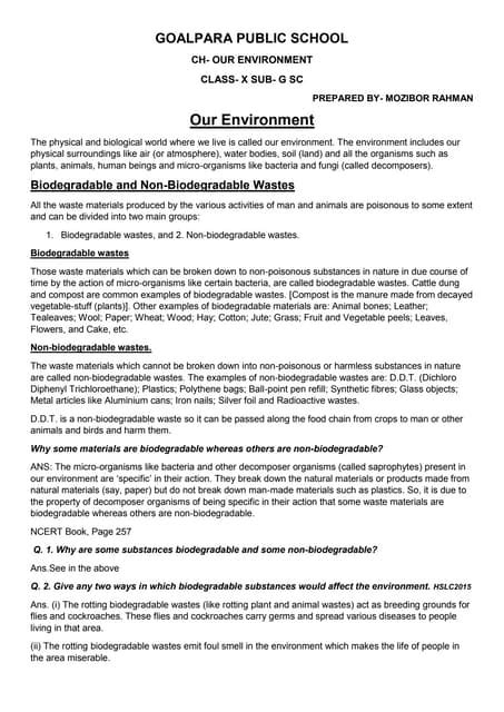 Class 10 Chapter 15 Our Environment Pptx