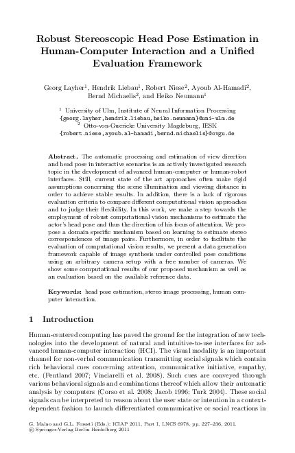 Pdf Robust Stereoscopic Head Pose Estimation In Human Computer Interaction And A Unified