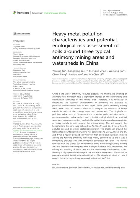 Pdf Heavy Metal Pollution Characteristics And Potential Ecological