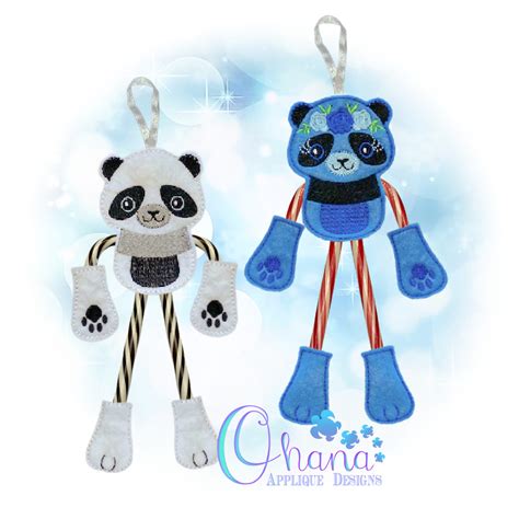 Panda Candy Cane Holder Ornament Ohana Applique Designs