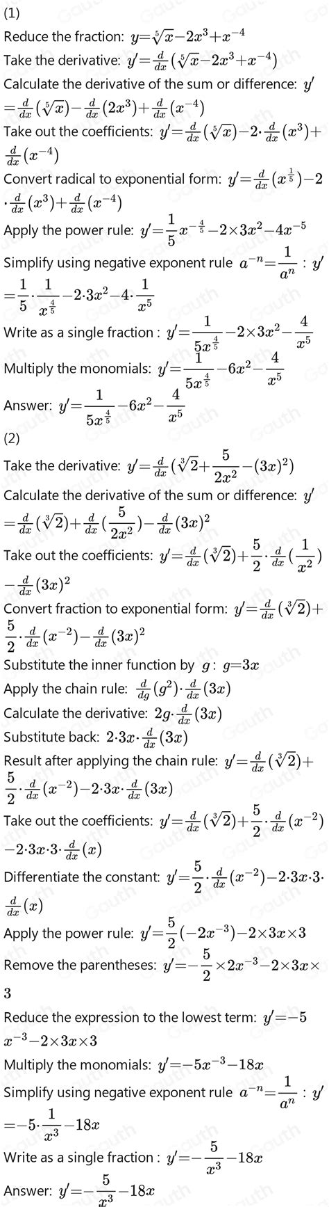 Solved Use Differentiation Rules To Determine The Derivatives Leave Your Answer In Positive