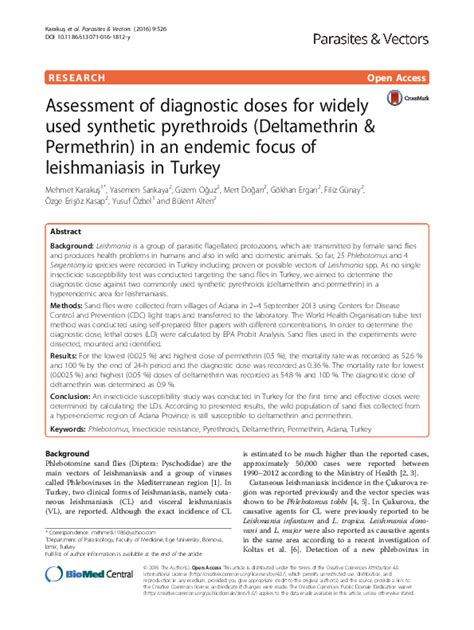 Pdf Assessment Of Diagnostic Doses For Widely Used Synthetic Pyrethroids Deltamethrin