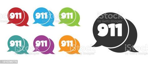 흰색 배경에 격리 된 비상 전화 911 아이콘과 검은 전화 경찰 구급차 소방서 전화 전화 다채로운 아이콘을 설정합니다 벡터 1
