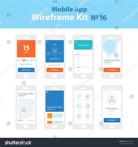 Mobile App Wireframe Ui Kit 16 Stock Vector Royalty Free 288769148