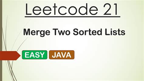 Leetcode 21 Merge Two Sorted Lists Java Youtube