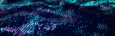 Abstract Technology Wave Of Particles Big Data Visualization Background With Motion Dots And