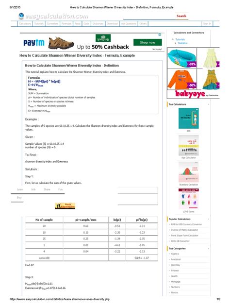 How To Calculate Shannon Wiener Diversity Index Definition Formula
