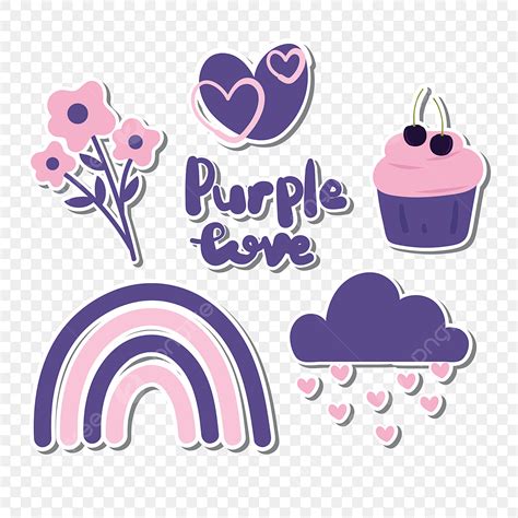 Sticker Style Vector PNG Images Purple Style Sticker With Cute Cartoon Illustration Purple