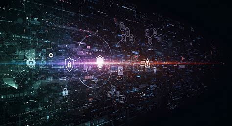 Futuristic Digital Interface With Cybersecurity Elements Including