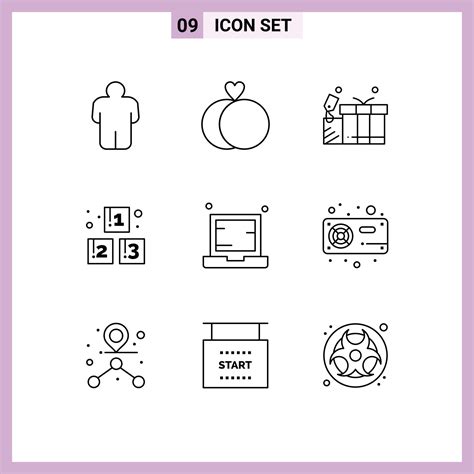 Mobile Interface Outline Set Of 9 Pictograms Of Laptop Device Love