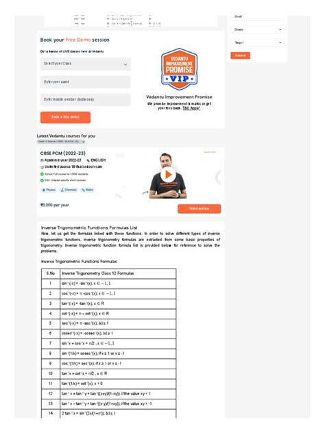Vedantu Com Formula Cbse Class 12 Maths Inverse Trigonometric