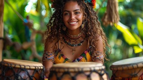 A Woman With Curly Hair Is Sitting On A Drum Premium Ai Generated Image