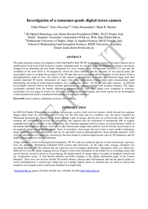 Pdf Investigation Of A Consumer Grade Digital Stereo Camera