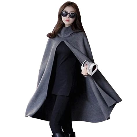 Women Trench Coats Plus Size Fashion Women S Hooded Capes Female Autumn Winter Elegant Gray