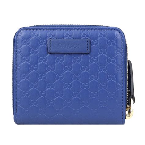 Gucci 經典guccissima Gg壓紋牛皮拉鍊短夾藍色 中夾短夾 Yahoo奇摩購物中心