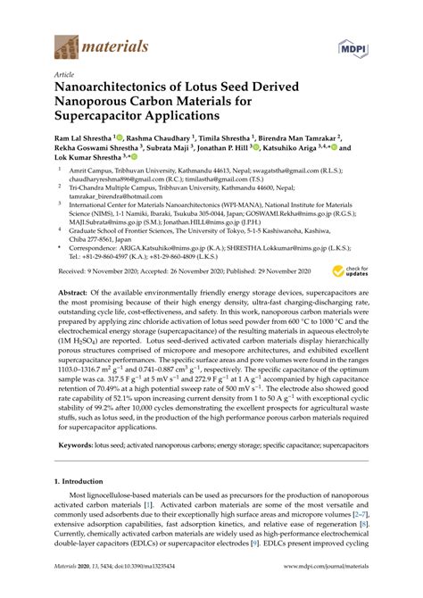 Pdf Nanoarchitectonics Of Lotus Seed Derived Nanoporous Carbon Materials For Supercapacitor