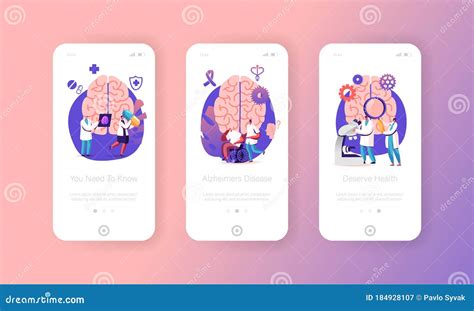 Alzheimer Disease Mobile App Page Onboard Screen Template Tiny Doctors Characters Walking