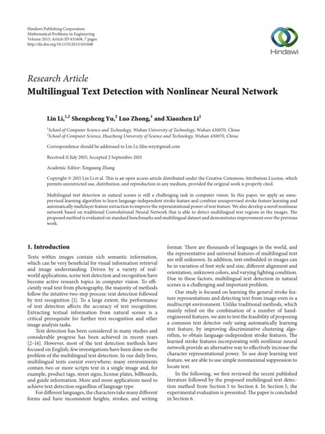 PDF Multilingual Text Detection With Nonlinear Neural Network