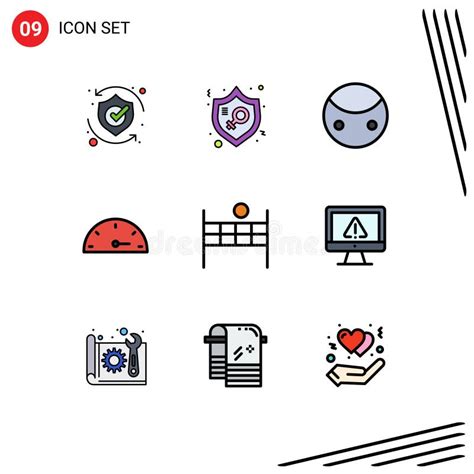 Mobile Interface Filledline Flat Color Set Of 9 Pictograms Of Ball Performance Protection