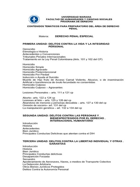 Derecho Penal Especial I Pdf Homicidio Violación