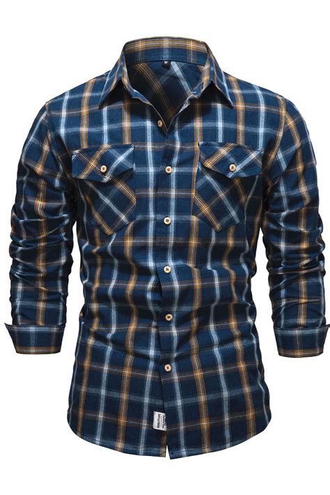 Mens Plaid 100 Cotton Button Business Casual Long Sleeve Shirt