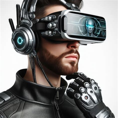 Man Wearing Futuristic High Tech Virtual Reality Glasses Isolated On