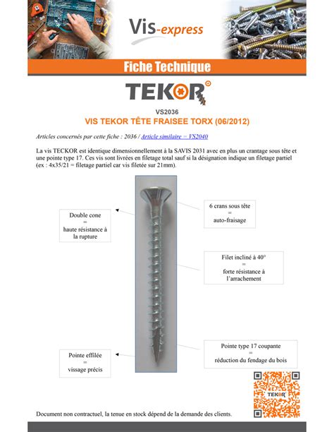 Vis Bois Et Agglo Tekor Tête Fraisée Tf Cranté 4x50 Filetée Sur 30 Torx