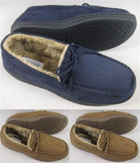 Mens Moccasins Warm Faux Suede Sheepskin Fur Lined Winter Loafers