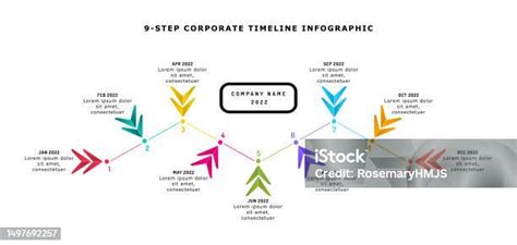 9step Angular Timeline Infographic Template Stock Illustration