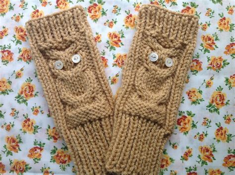 Owl Fingerless Gloves Knitting Pattern Chunky Hand Warmers Etsy