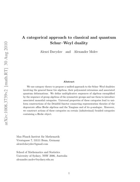 Pdf A Categorical Approach To Classical And Quantum Schur Weyl Duality