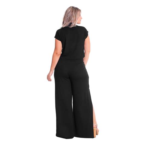 Calça Pantalona Laterais Abertas Cintura Alta Plus Size Lynnce