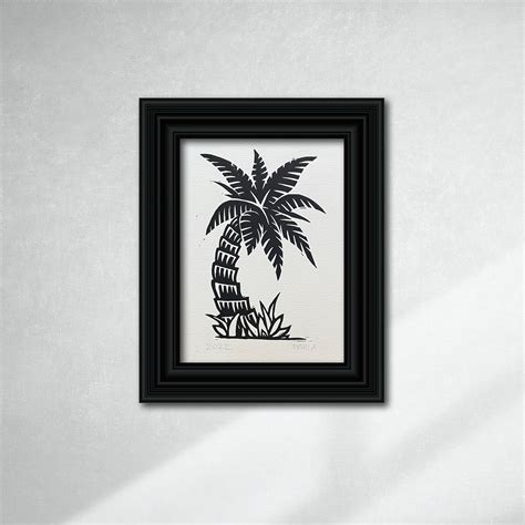 Palm Tree Linocut Print Handmade Tropical Print 5x7 Inch Original Art