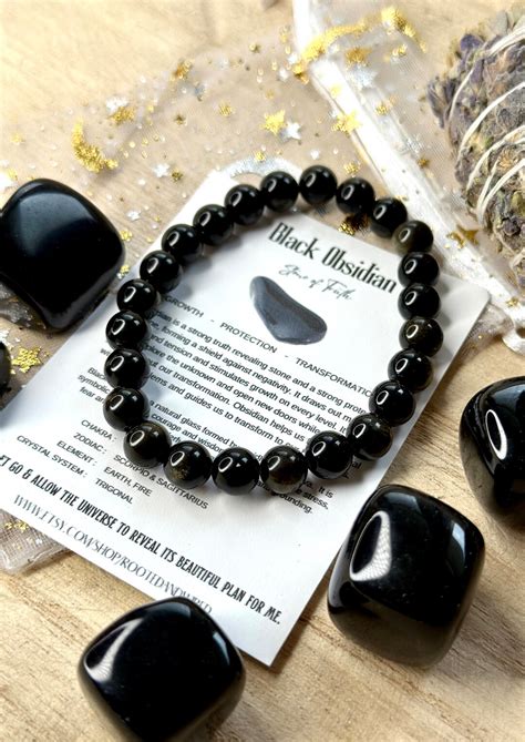 Obsidian Bracelet Black Obsidian Bracelet Genuine Crystal Bracelet