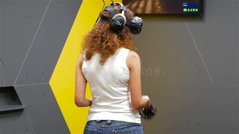 Curvy Girl Playing Game With Htc Vive Vr Headset Stock Footage Video