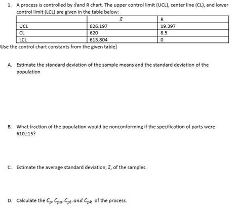 solved 1 a process is controlled by xˉ and r chart the
