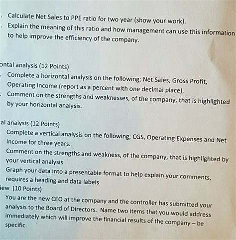 Calculate Net Sales To PPE Ratio For Two Year Show Chegg Com