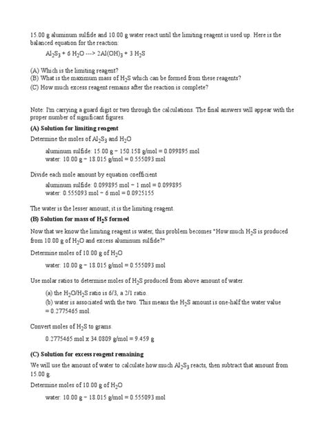 Limiting Reagent Notes Pdf Mole Unit Properties Of Water