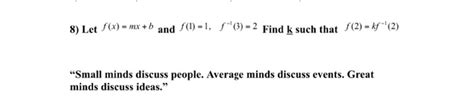 Solved Let f x mx b and f l I 广 Find k such Chegg com