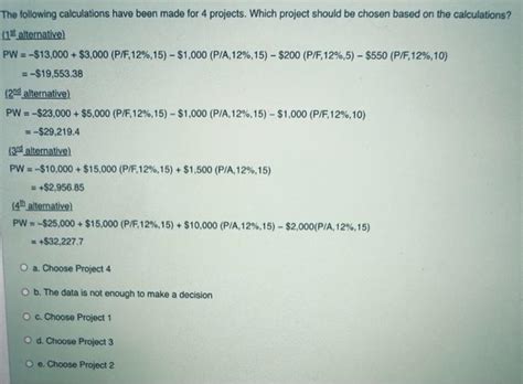 Solved The Following Calculations Have Been Made For 4