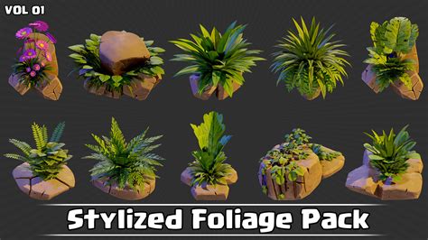 Artstation Stylized Foliage Pack Game Ready Vol01 Game Assets