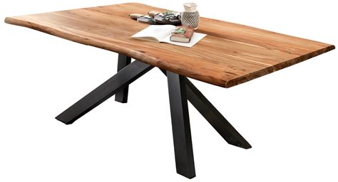Stół do jadalni blat drewno akacjowe naturalne metalowe nogi antyczna