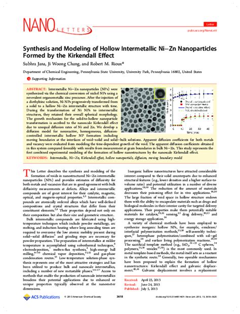 Pdf Synthesis And Modeling Of Hollow Intermetallic Nizn Nanoparticles Formed By The