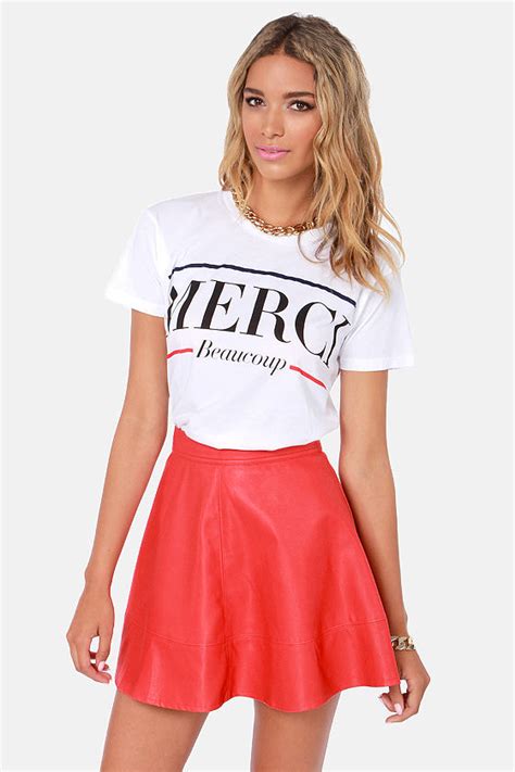 Cute Red Skirt Vegan Leather Skirt 4300 Lulus