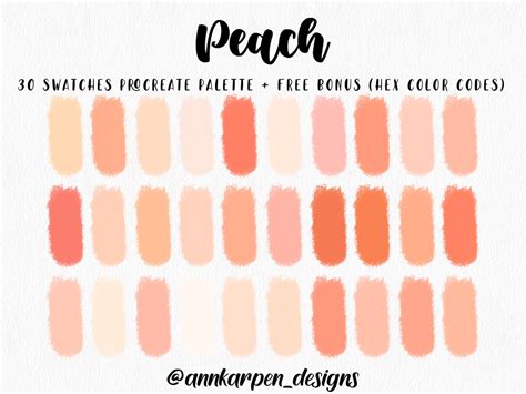 Peach Procreate Palette 30 Hex Codes Good Notes Digital Planner Ipad Pro Art Illustration