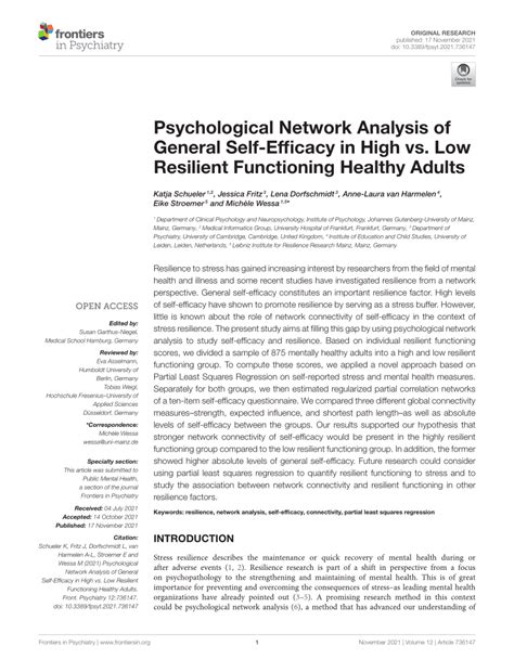 Pdf Psychological Network Analysis Of General Self Efficacy In High