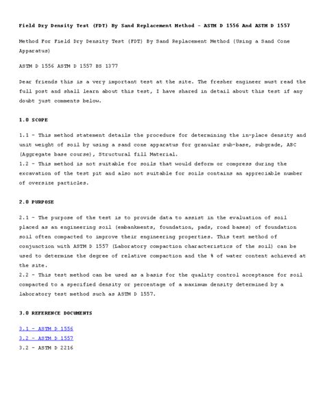 1 Field Dry Density Test Copy Field Dry Density Test Fdt By Sand