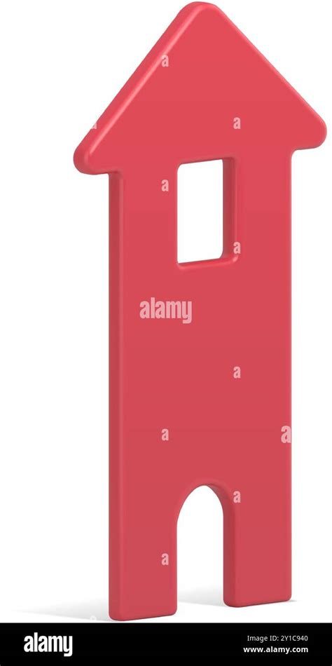 Classic Red Castle Tower Village House With Triangle Roof And Arch