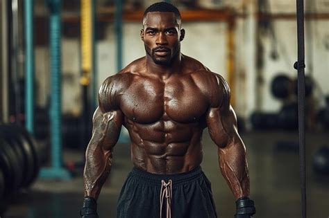 Photography Of Gym Workout Men Black American Bodybuilder Premium Ai