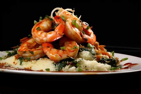Garlic Shrimp Over Couscous Premium Ai Generated Image